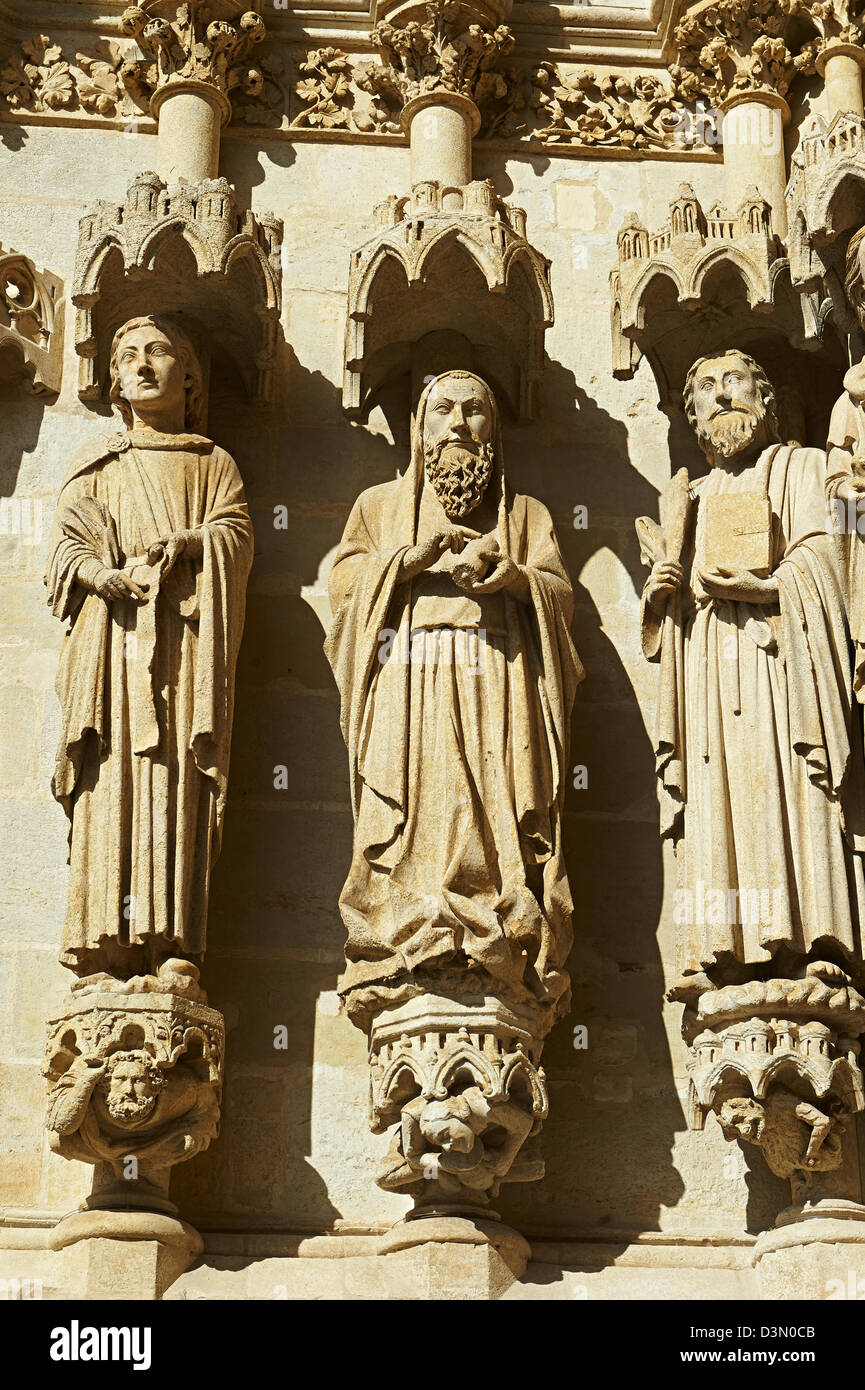 Gothic statues of an array of saints. Gothic Cathedral of Notre-Dame ...