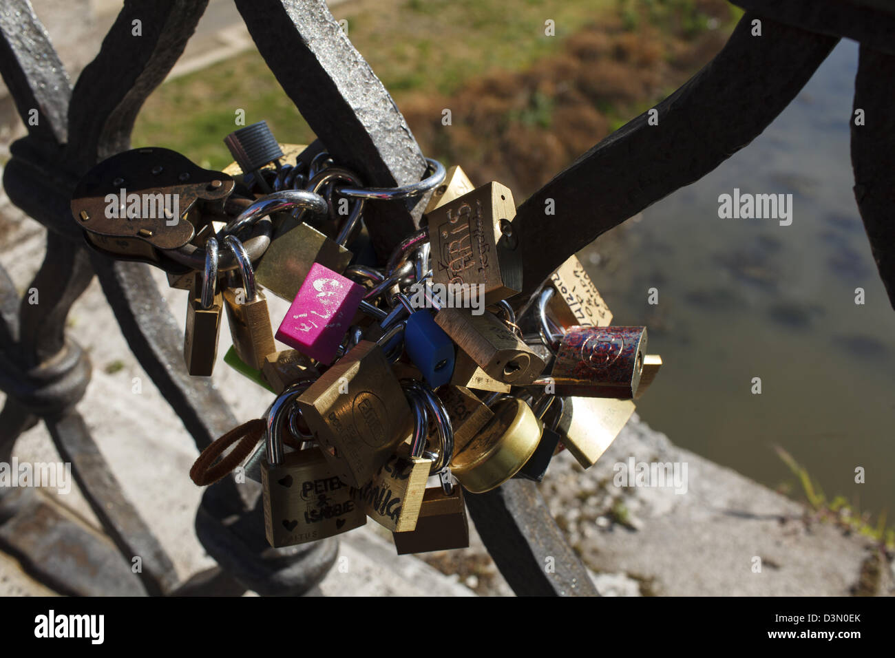 Padlocks left by lovers on the Ponte Sant Angelo in Rome Italy Stock ...
