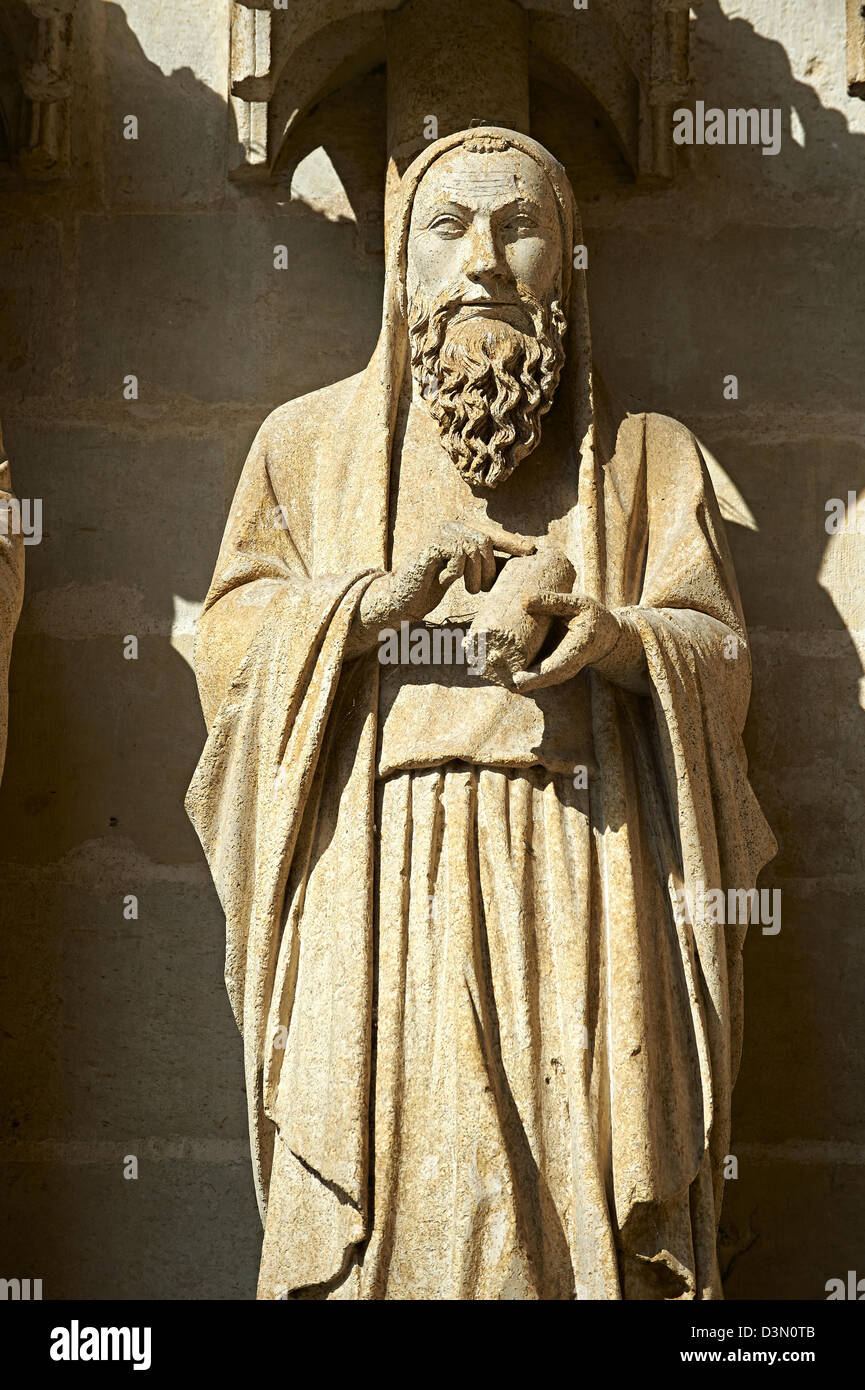 Gothic statues of an array of saints. Gothic Cathedral of Notre-Dame ...