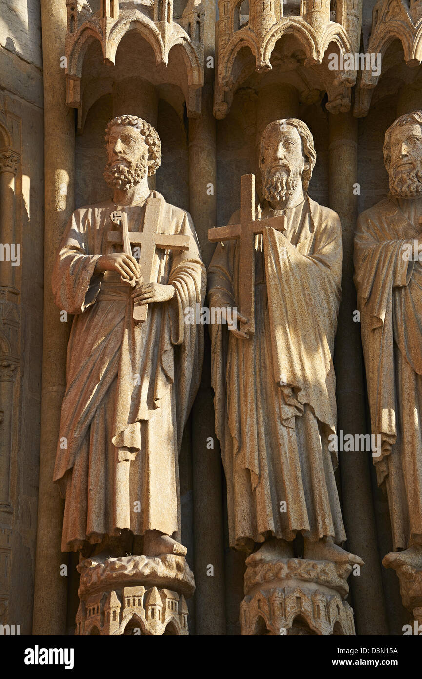 Gothic statues of an array of saints. Gothic Cathedral of Notre-Dame ...
