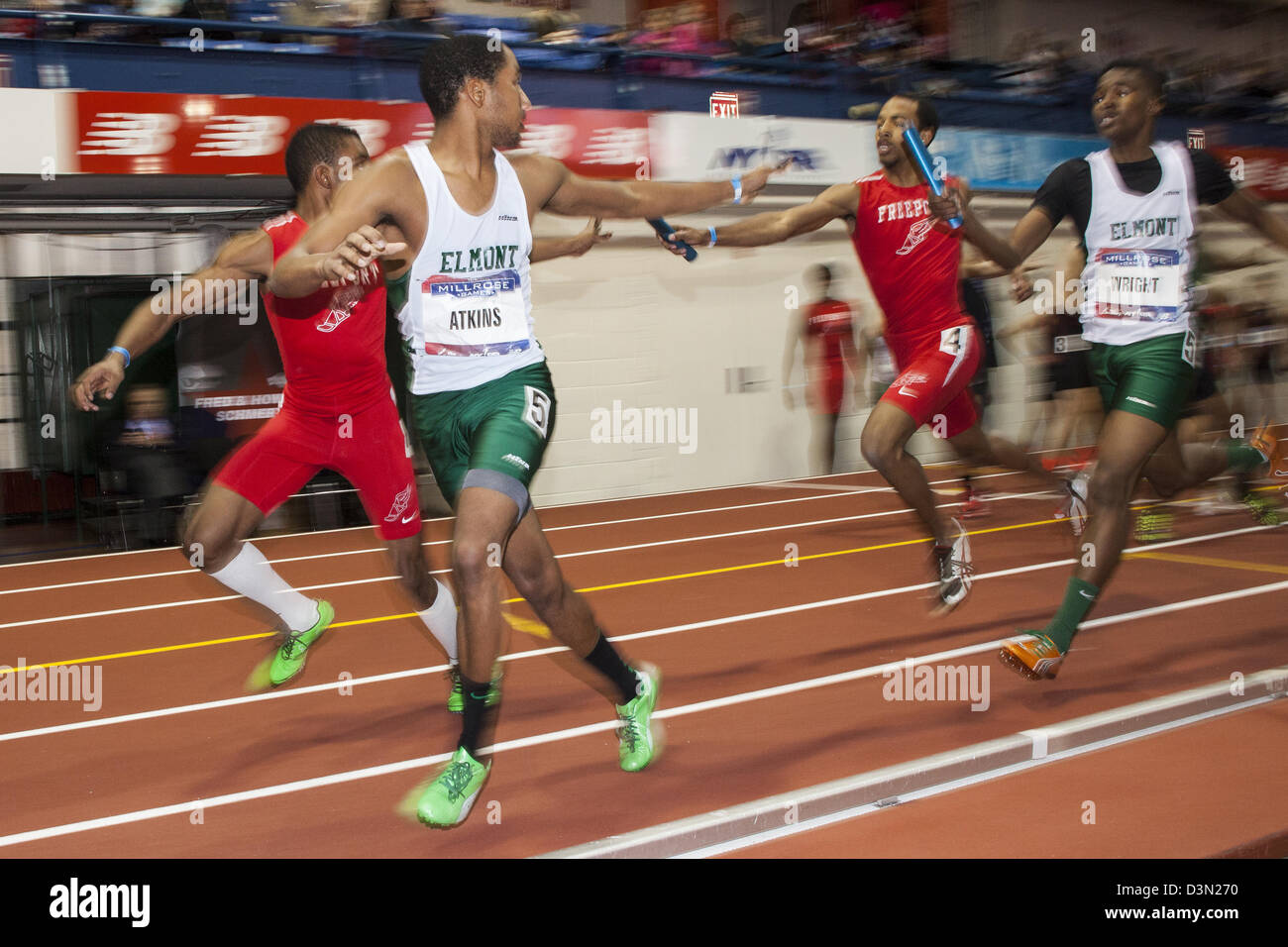 Roshane Wright passing the baton to Brandon Atkins, Elmont Memorial HS ...