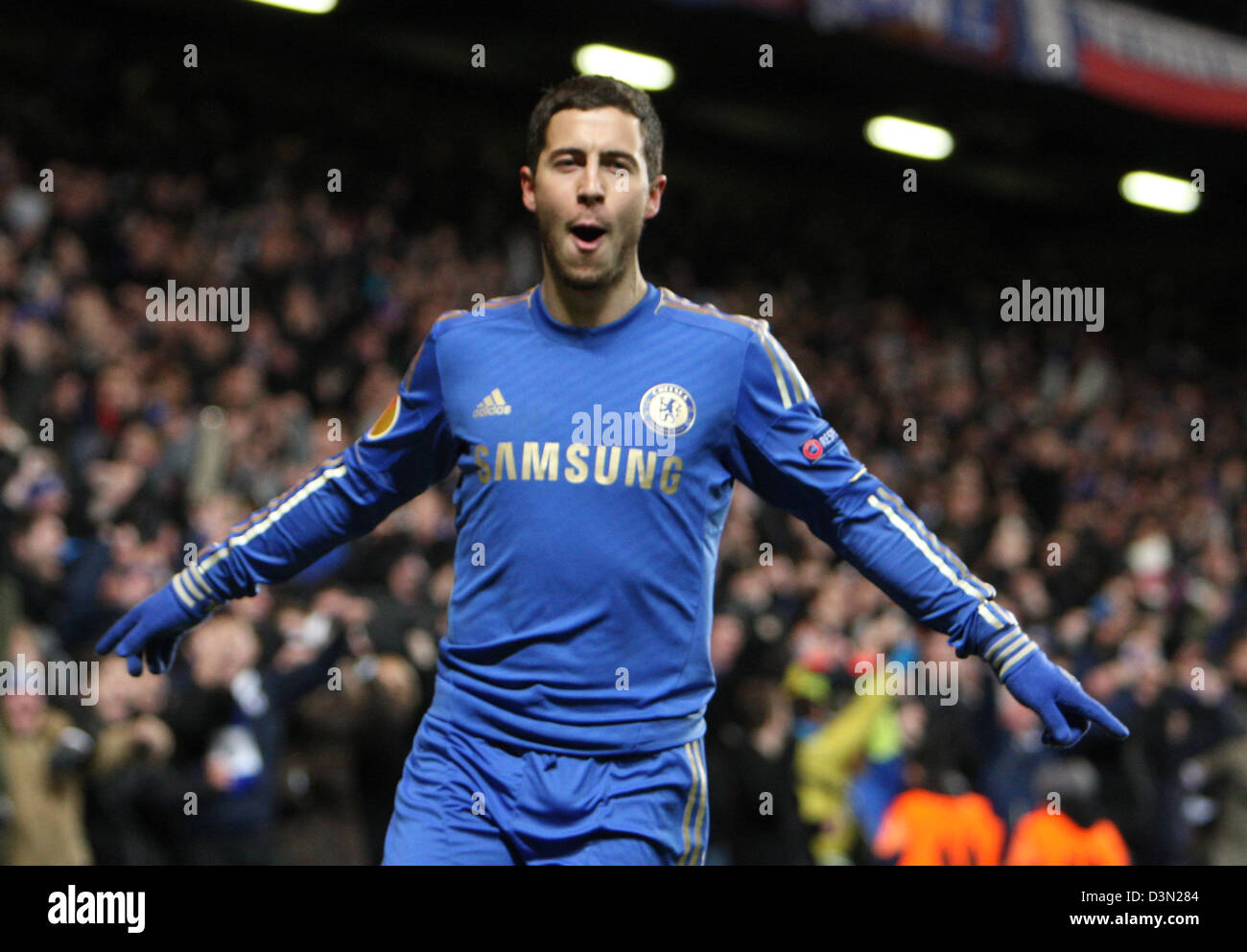 21.02.2013. London, England. Eden Hazard of Chelsea celebrates his goal ...