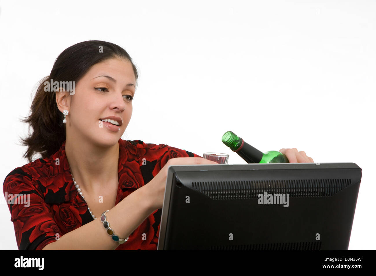 woman drinking alcohol at her computer desk at work Stock Photo - Alamy