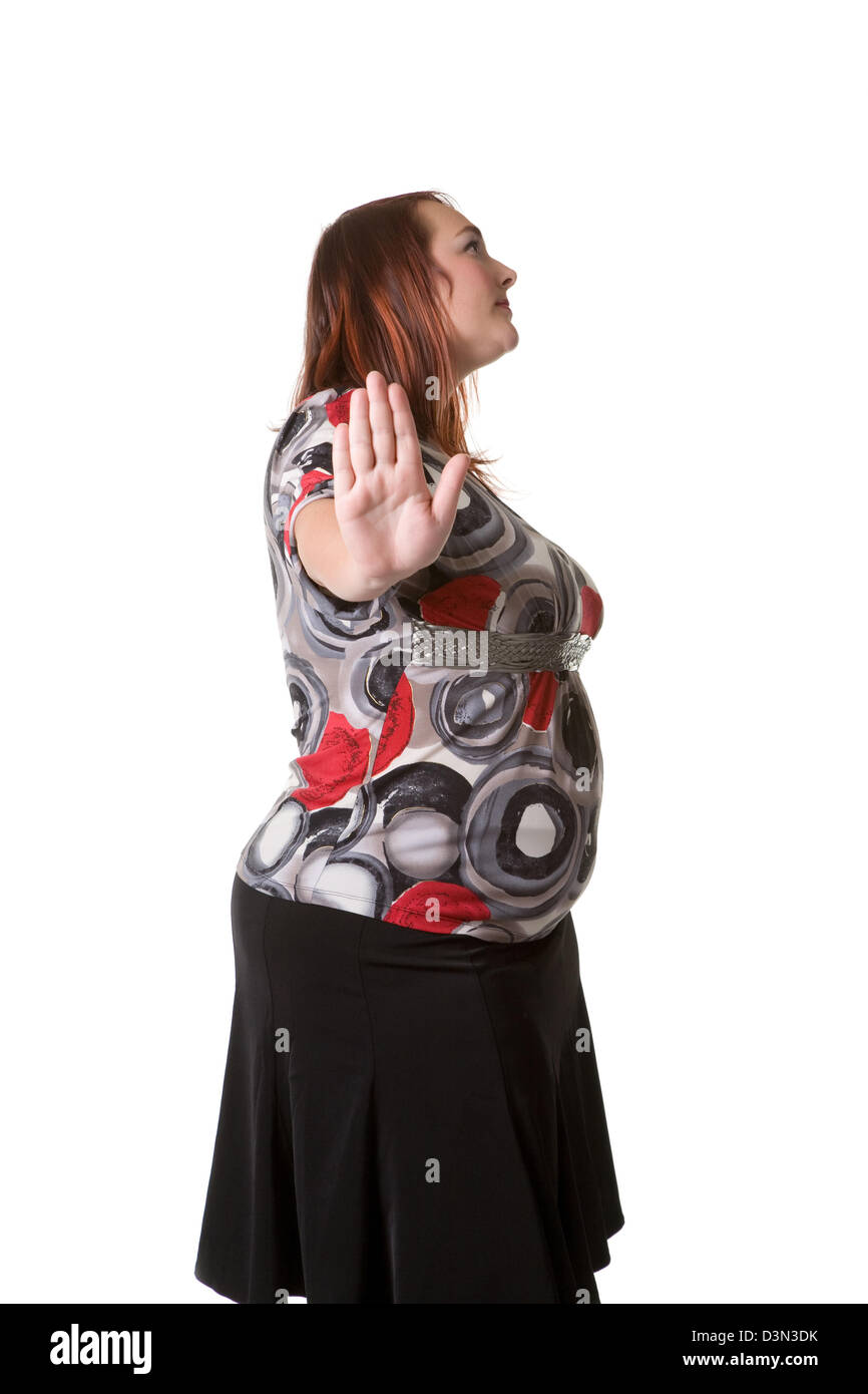 Woman with hand extended towards the camera Stock Photo - Alamy