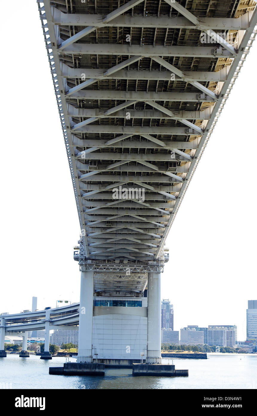 Passing under the Tokyo Rainbow Bridge with a view of Odaiba, Tokyo ...