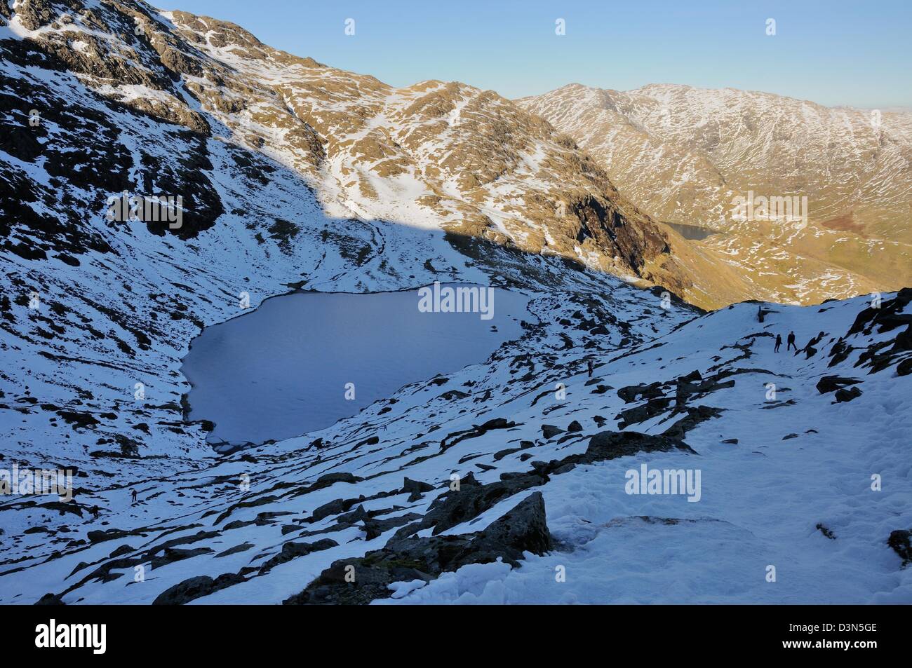 Low Water, tarn on the Old Man of Coniston in winter in the English ...