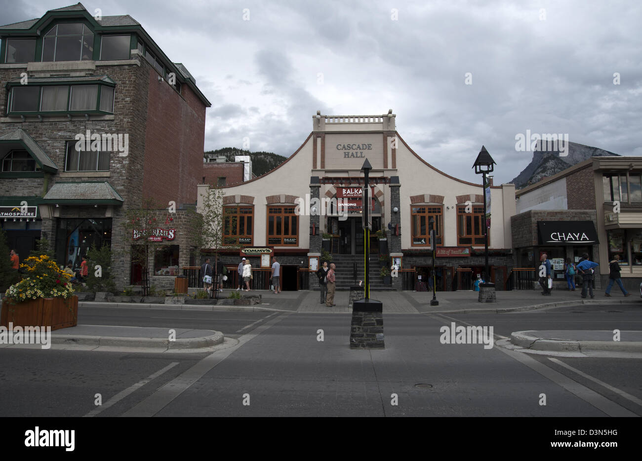 Main street of resort town of Banff in Banff National Park, Alberta ...