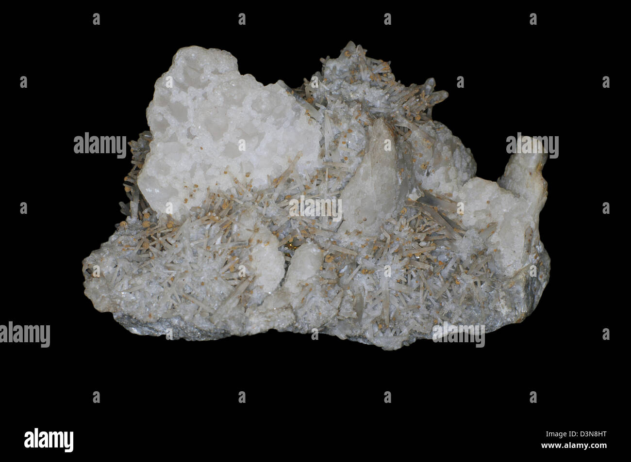 Large crystals of white quartz on black background Stock Photo - Alamy