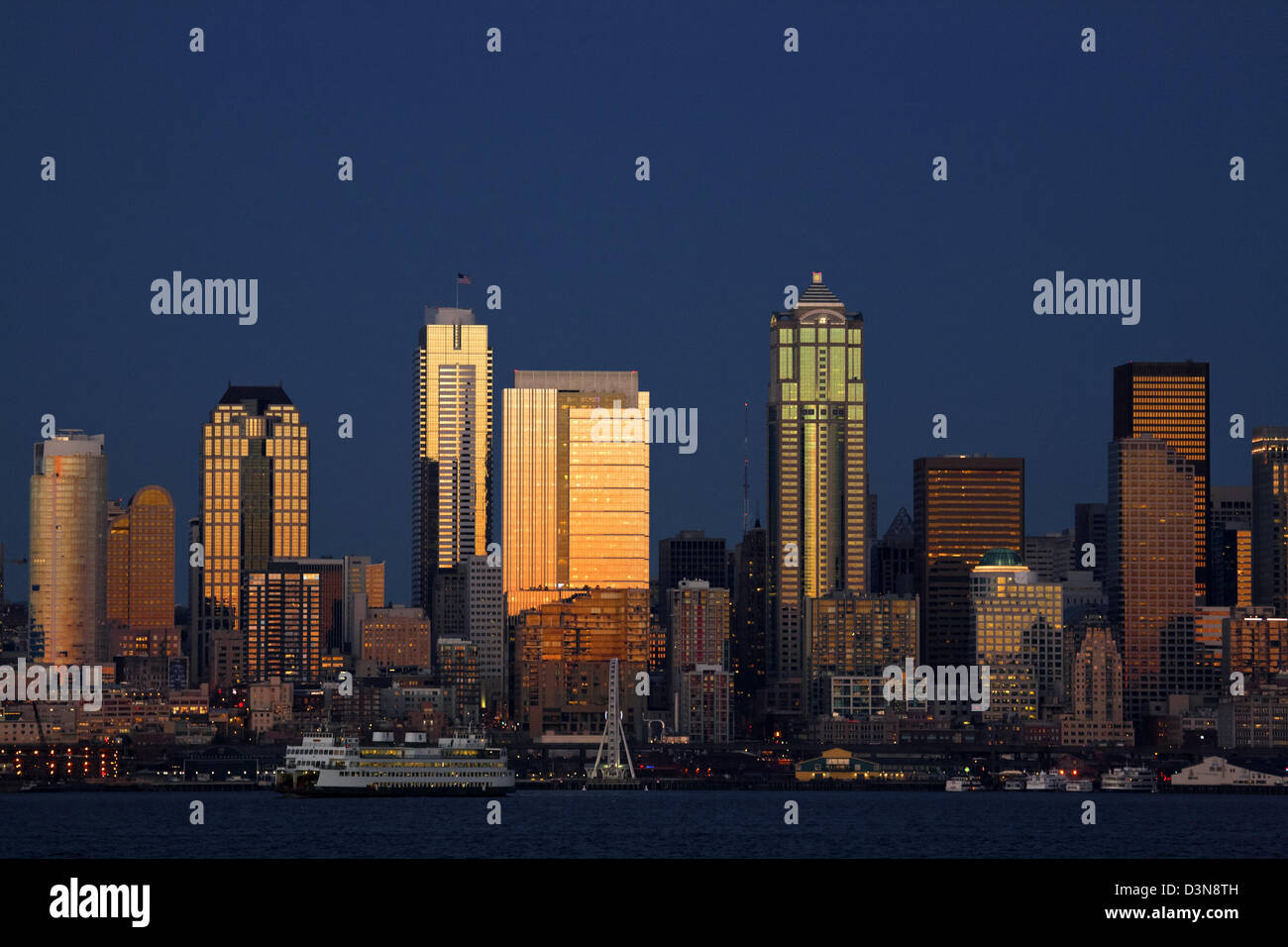 The highrises of downtown Seattle and the waterfront, including the ...