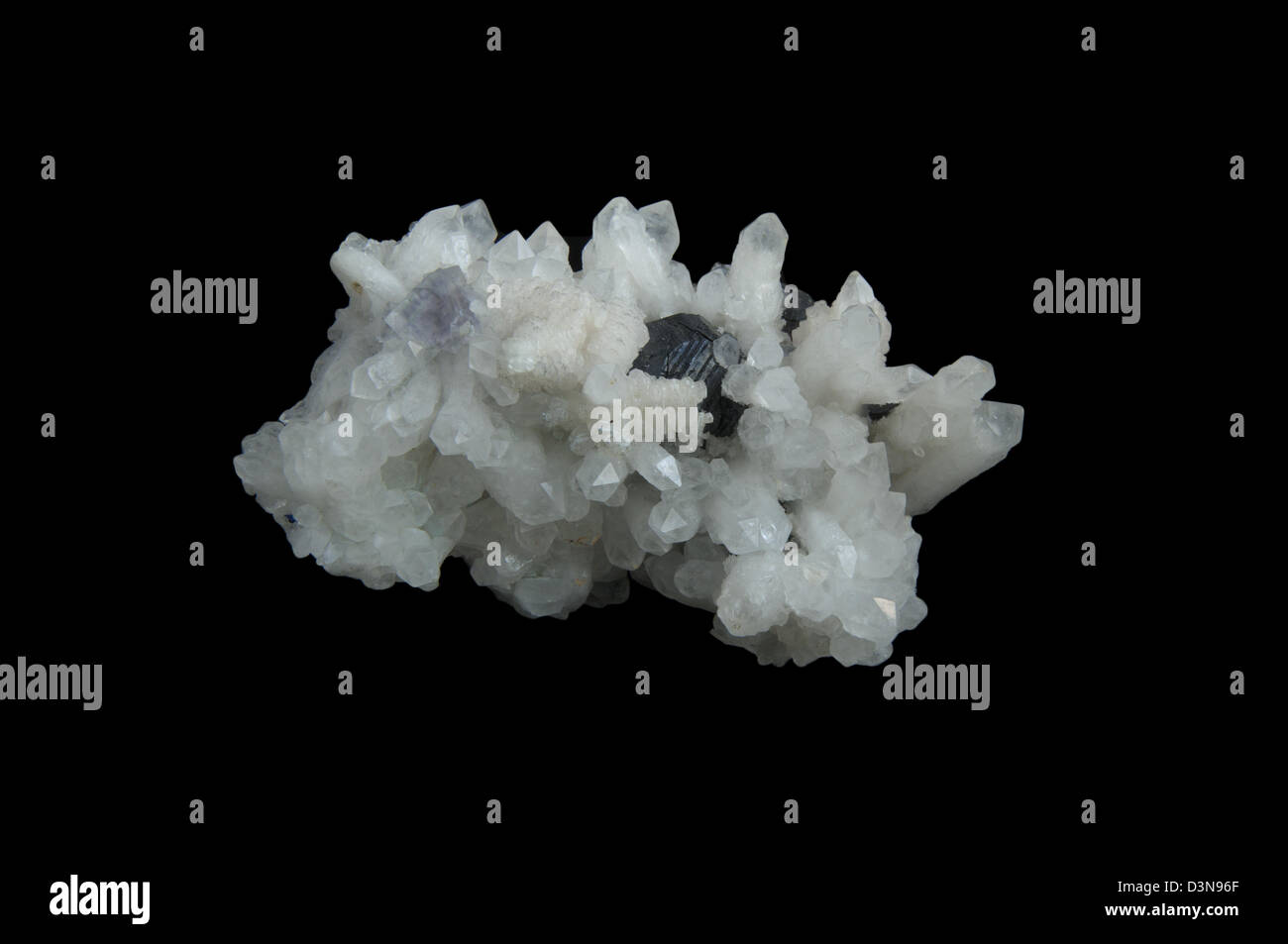 White quartz, sphalerite, calcite isolated on black background Stock ...