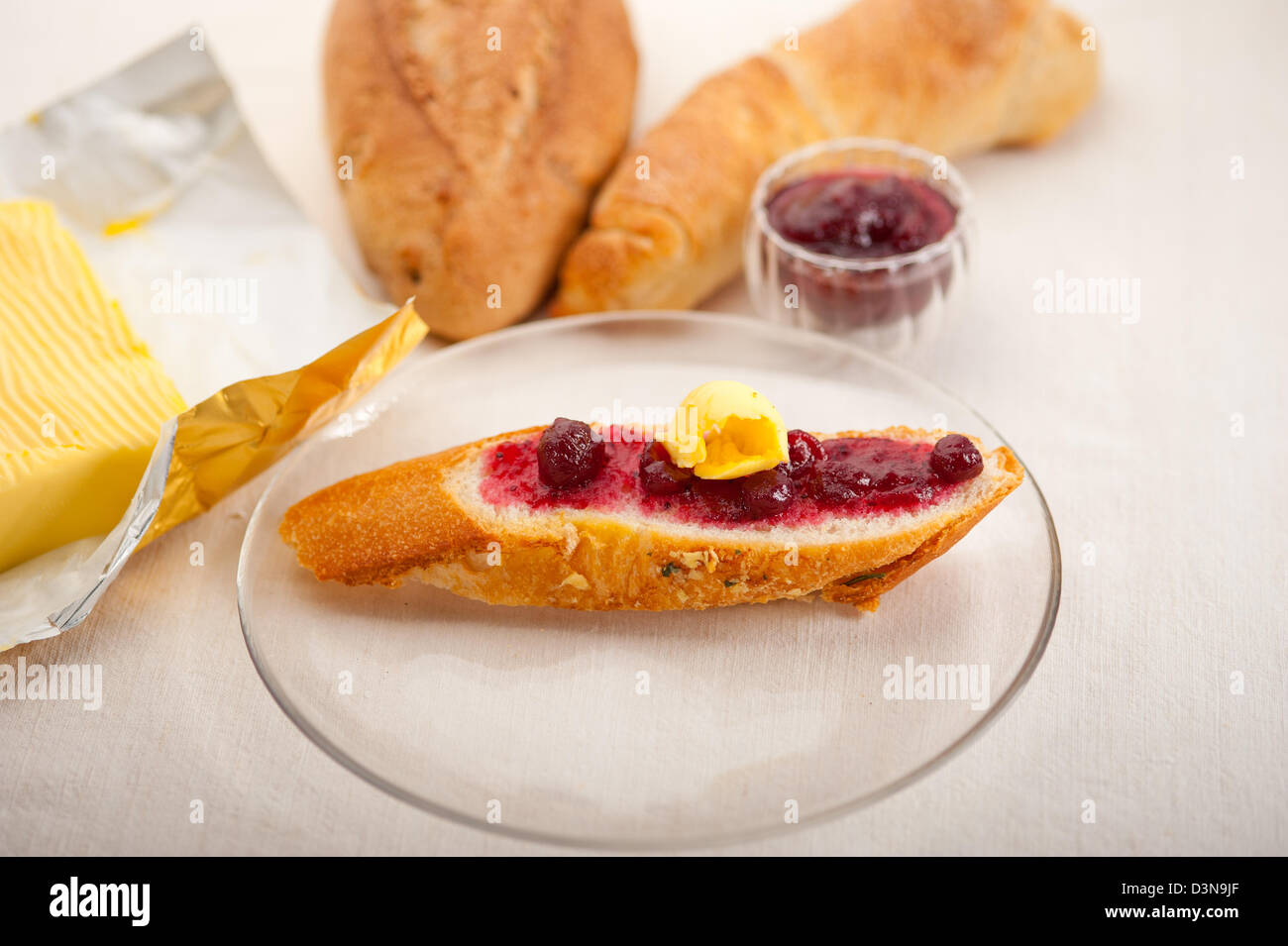 bread butter and jam classic European breakfast Stock Photo - Alamy