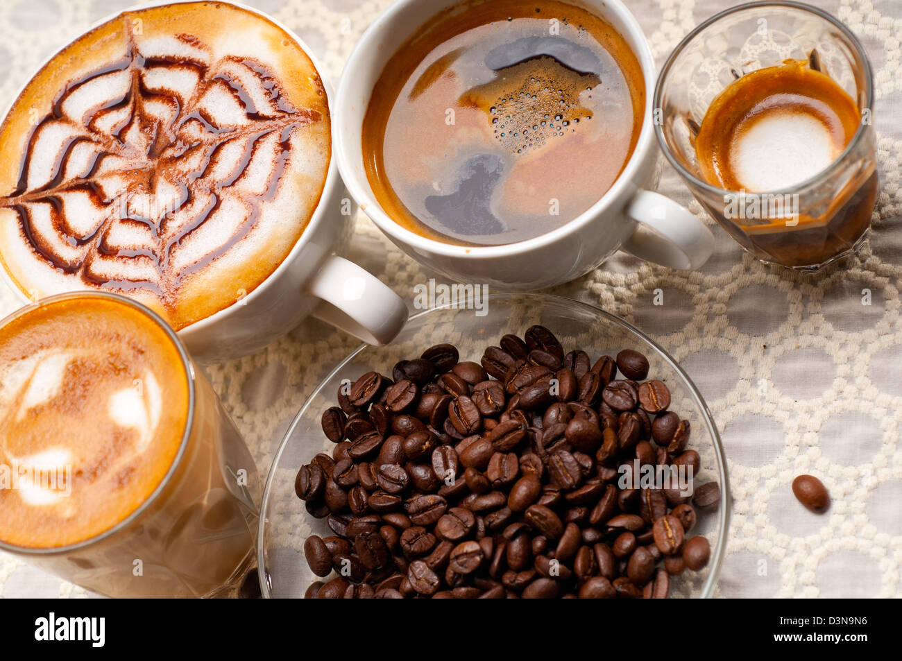 group selection of different Italian coffee type Stock Photo - Alamy