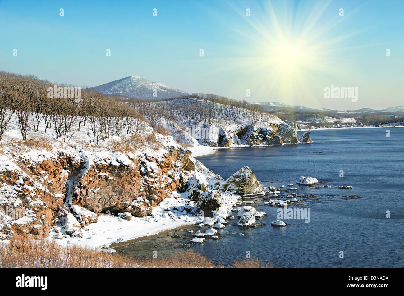 snowy Sea of Japan on a background of mountains Stock Photo - Alamy