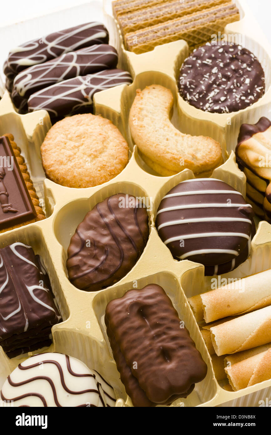 Assorted European cookies covered in Belgian chocolate Stock Photo - Alamy