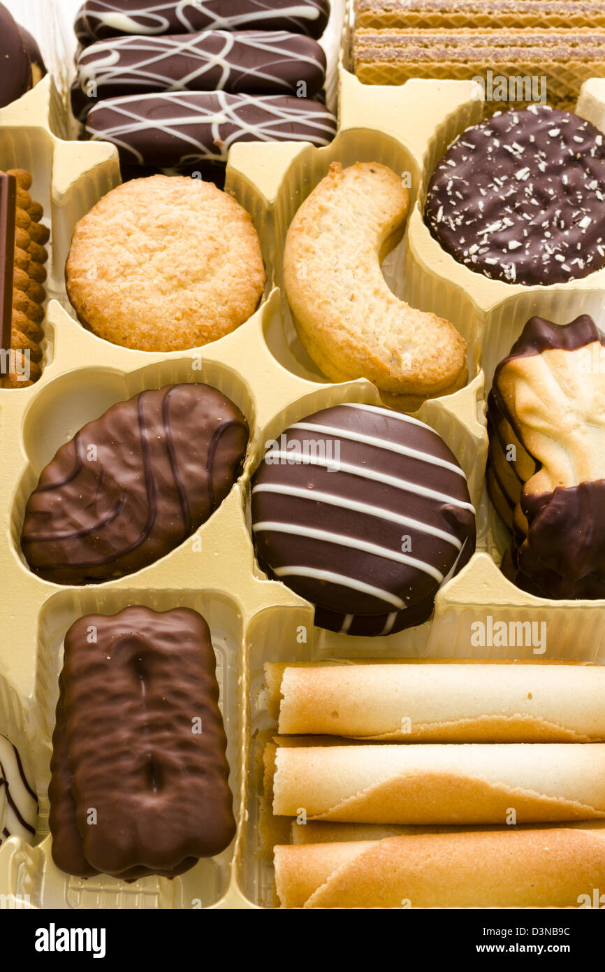 Assorted European cookies covered in Belgian chocolate Stock Photo - Alamy