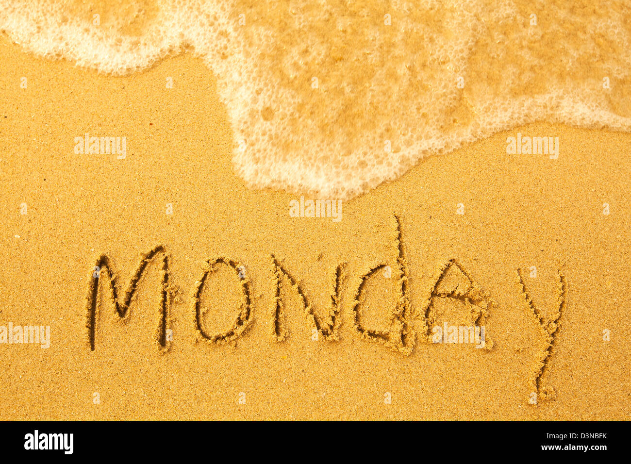 Monday - written in sand on beach texture - soft wave of the sea (days ...