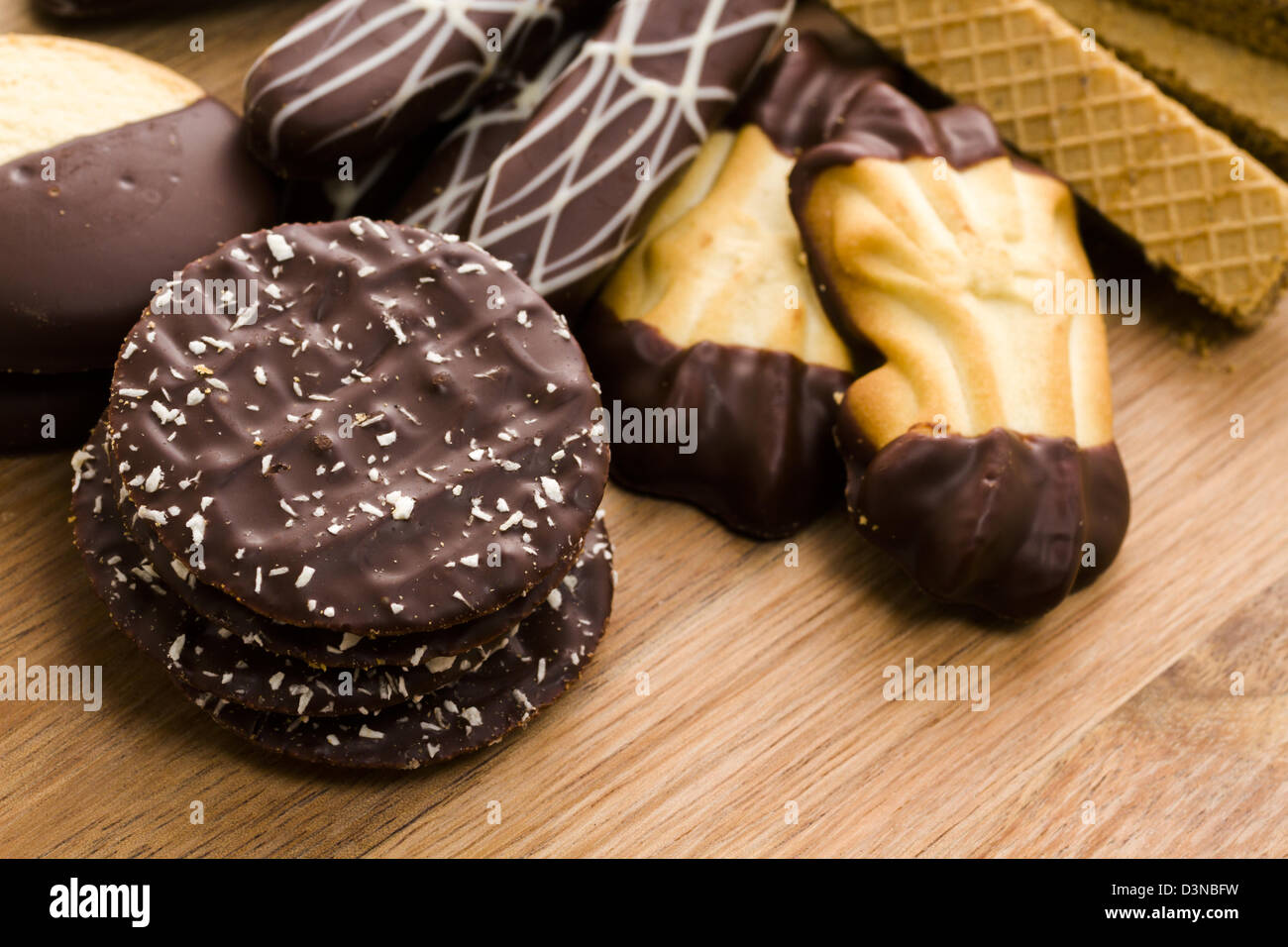 Assorted European cookies covered in Belgian chocolate Stock Photo - Alamy