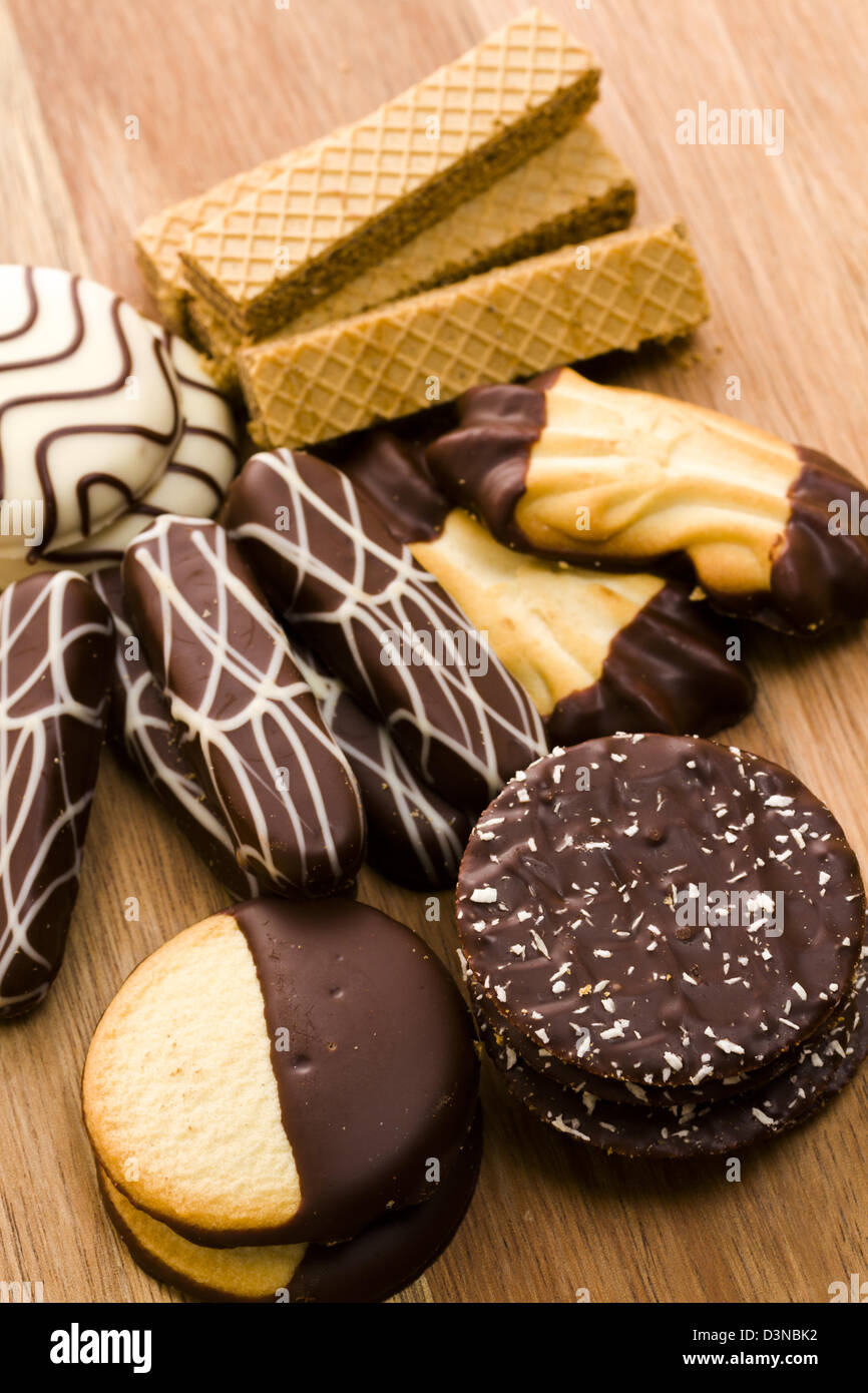 Assorted European cookies covered in Belgian chocolate Stock Photo - Alamy