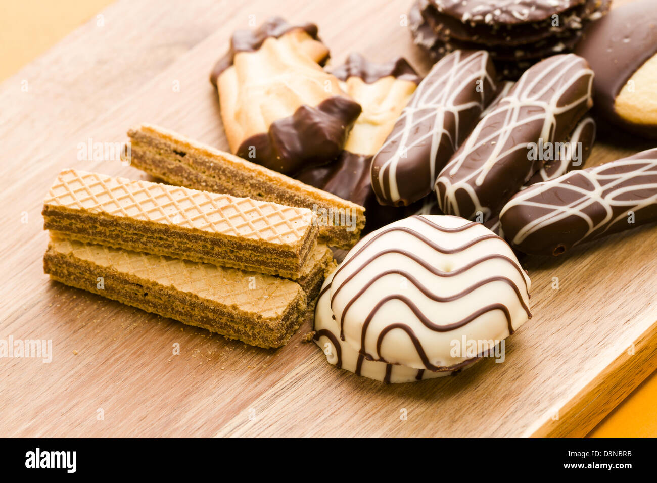 Assorted European cookies covered in Belgian chocolate Stock Photo - Alamy