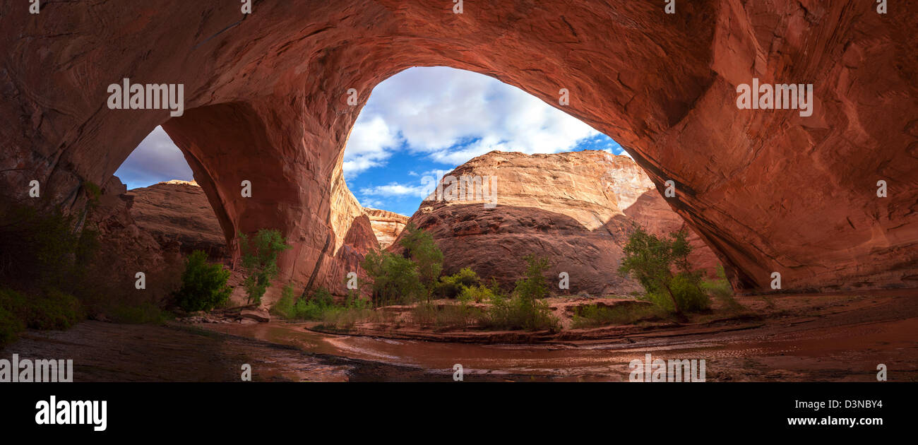 Panorama of Lobo Arch (a.k.a. Jacob Hamblin Arch) in Coyote Gulch, a ...
