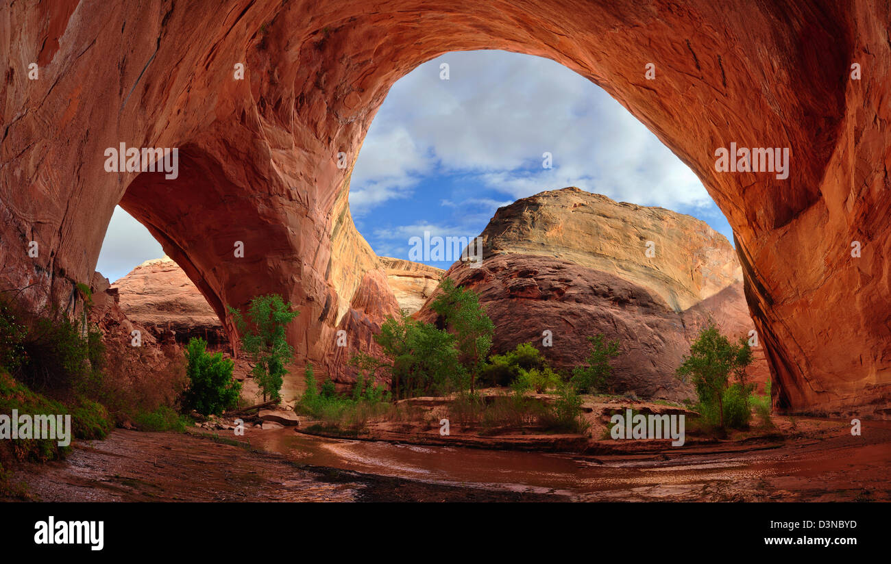 Panorama of Lobo Arch (a.k.a. Jacob Hamblin Arch) in Coyote Gulch, a ...