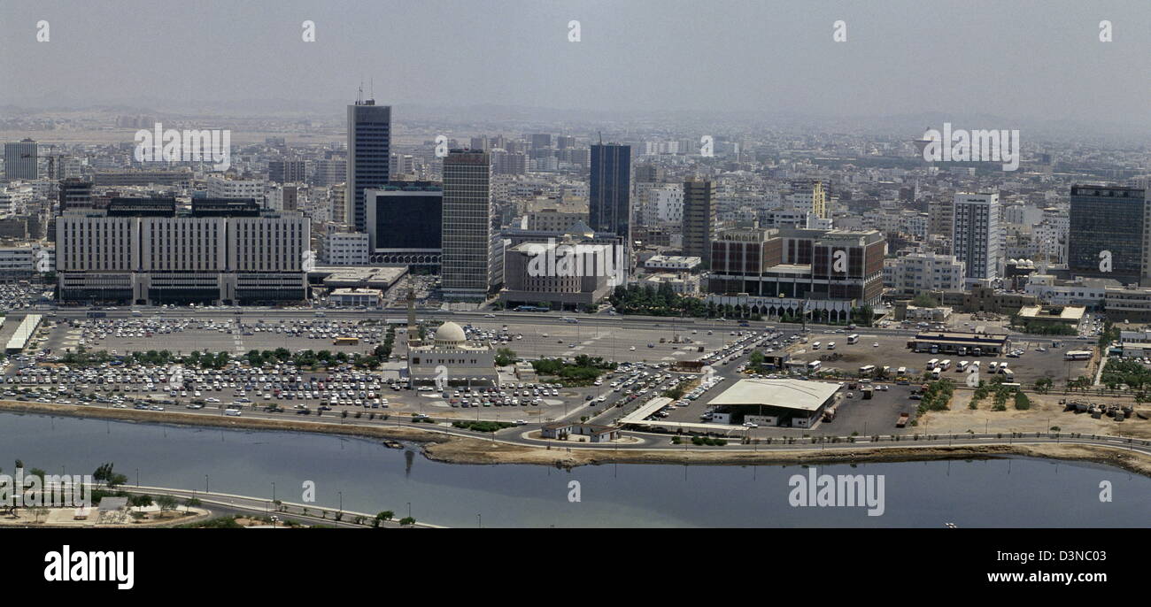 A panorama of the commercial district skyline near the corniche in ...