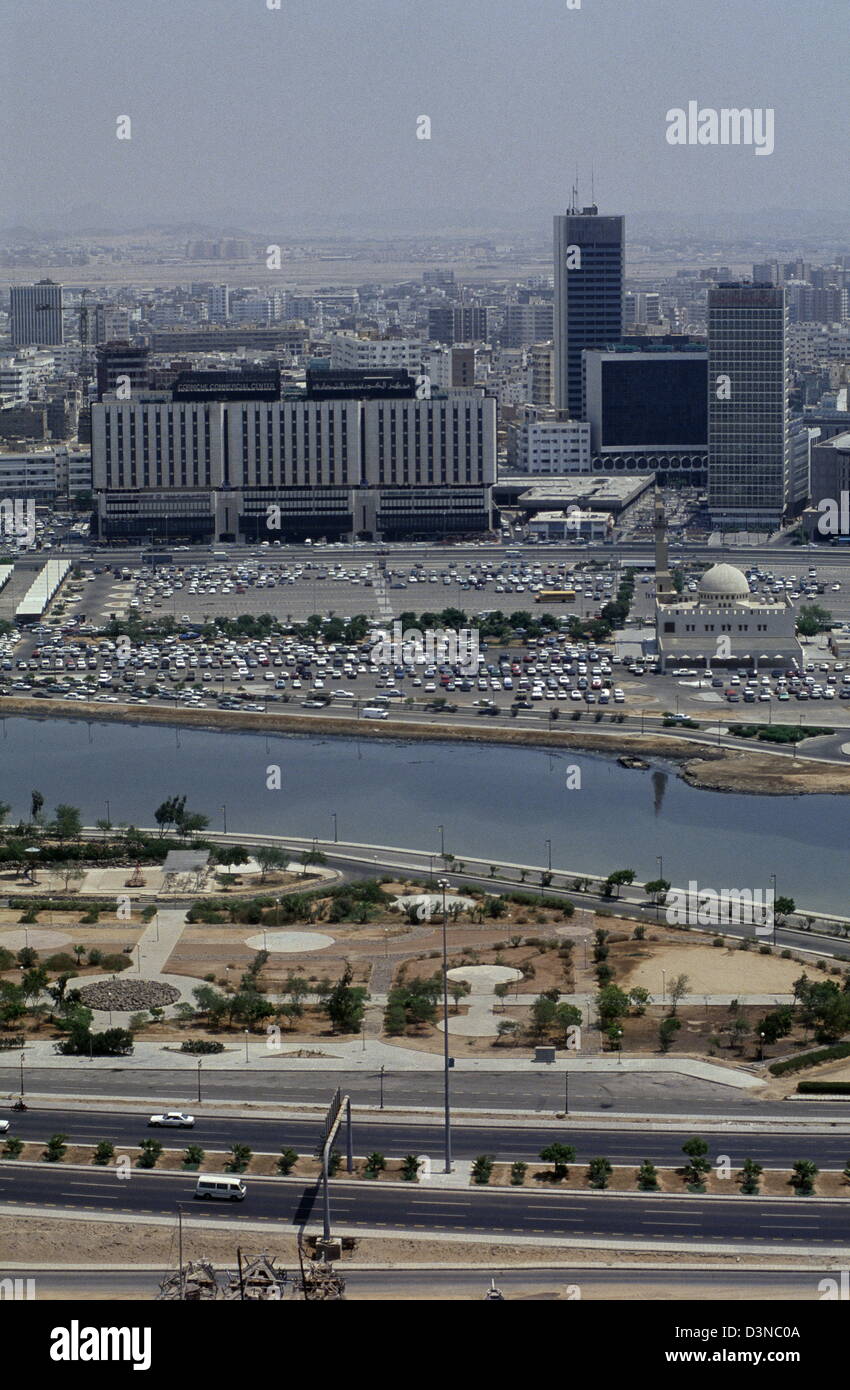 A panorama of the commercial district skyline near the corniche in ...