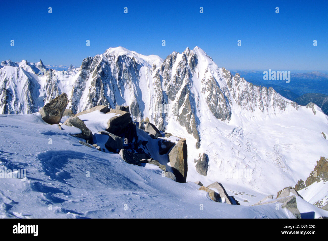 View of Aiguille Verte from Aiguille d'Argentiere, Mont Blanc mountain ...