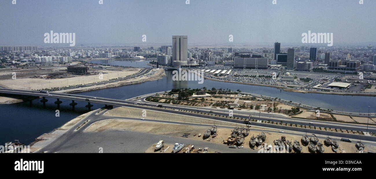 A panorama of the commercial district skyline near the corniche in ...