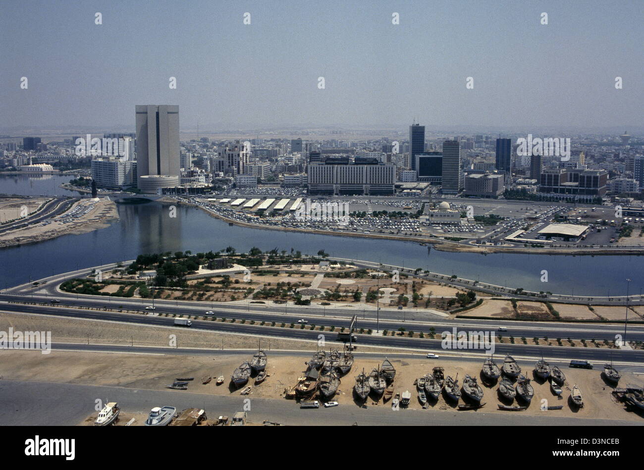 A panorama of the commercial district skyline near the corniche in ...