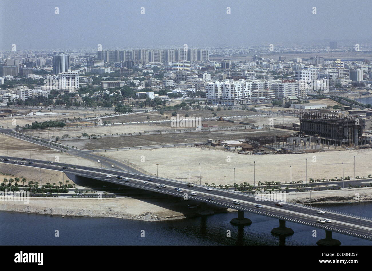 A panorama of the commercial district skyline near the corniche in ...