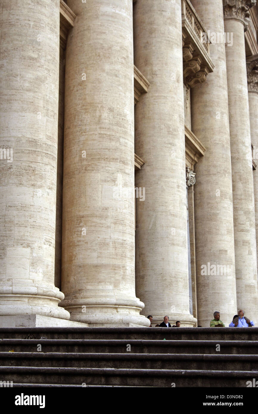 A view of the mighty columns framing the main entrance to St Peter's ...