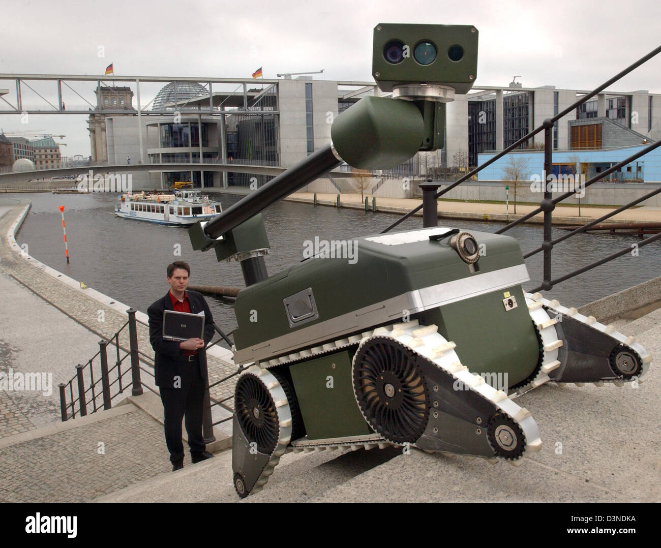 An employee of robotics manufacturer 'Robowatch und Diehl BGT Defense ...