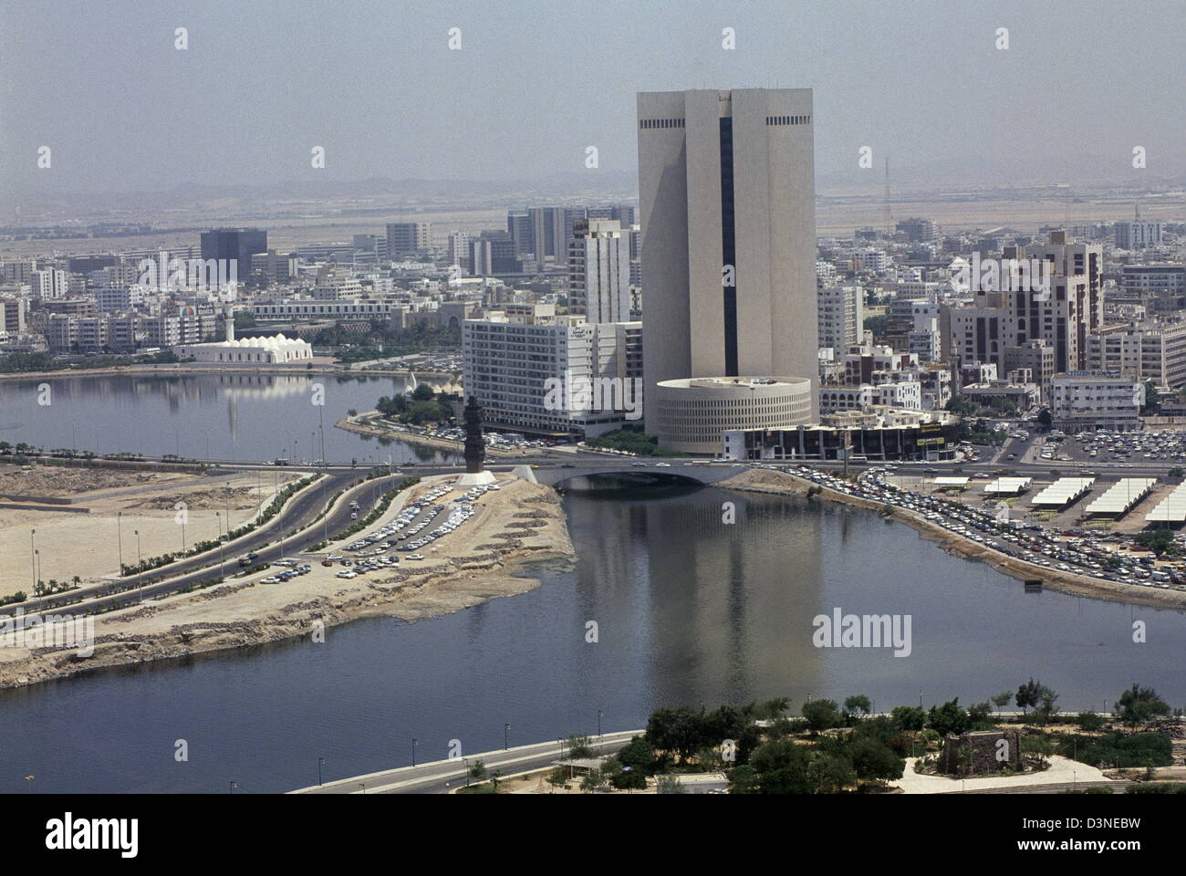 A panorama of the commercial district skyline near the corniche in ...