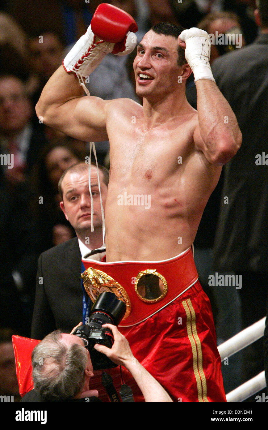 Ukarian boxing pro Vladimir Klitschko cheers winning the IBF ...