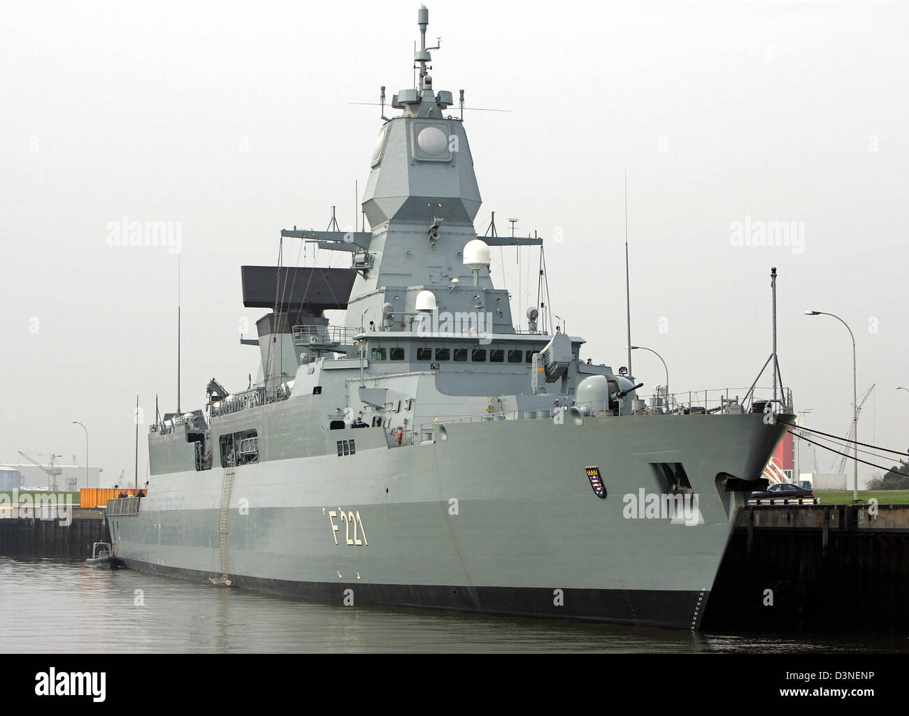 The new frigate 'Hessen' of the German Navy is towed during her solemn ...
