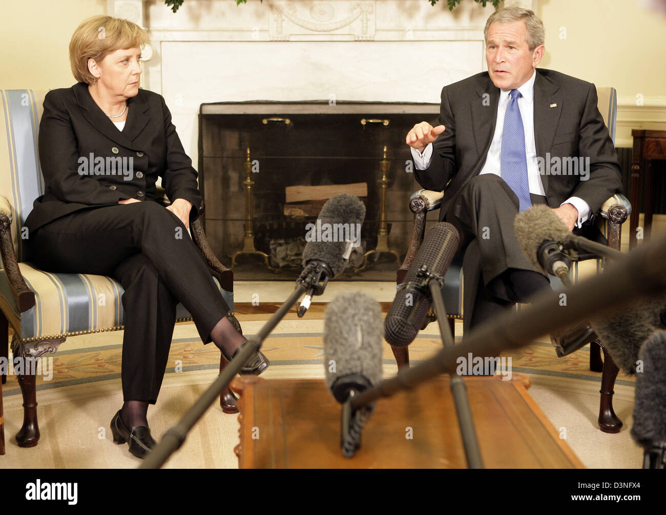 German Chancellor Angela Merkel meets with US President George W. Bush ...