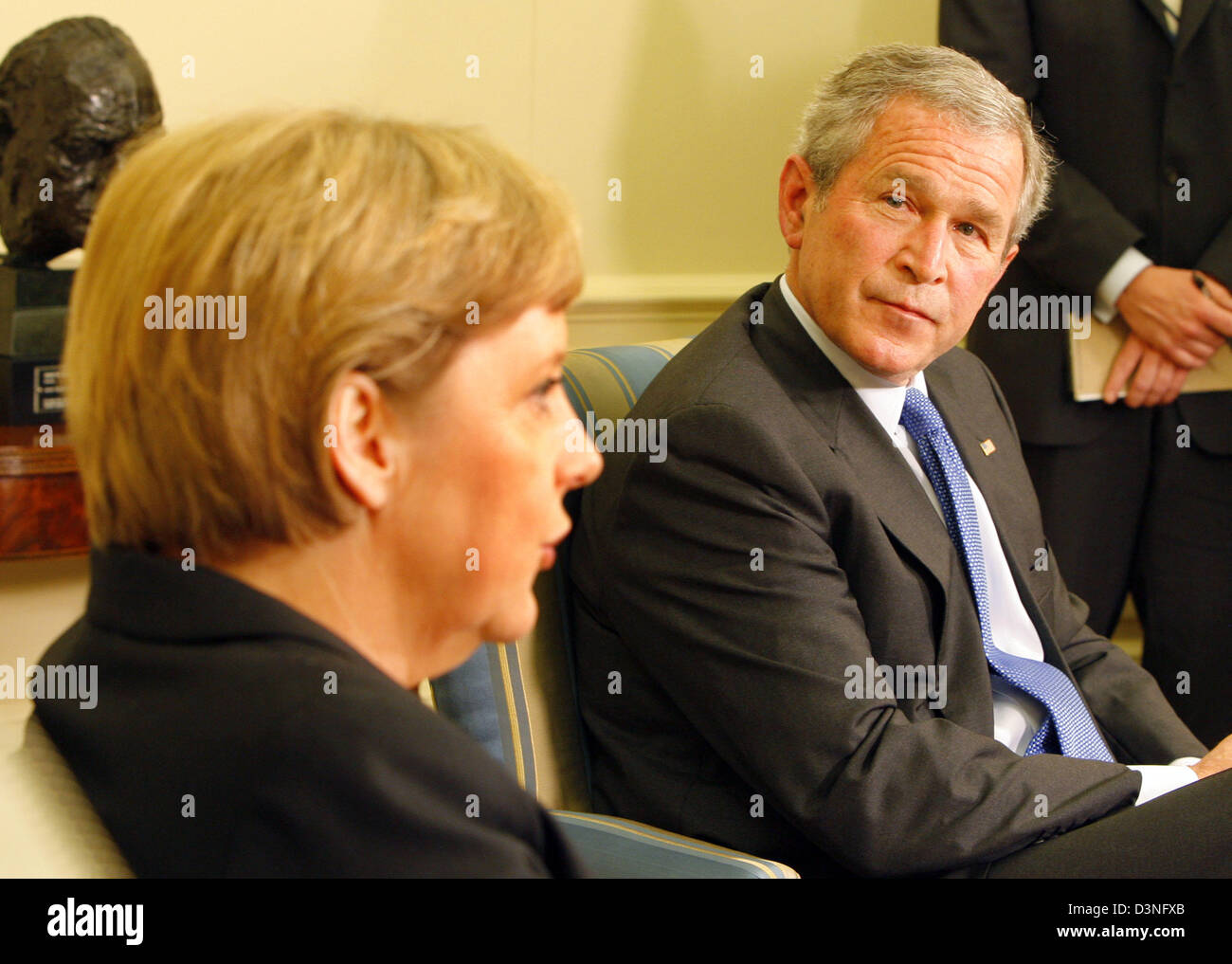 German Chancellor Angela Merkel meets with US President George W. Bush ...