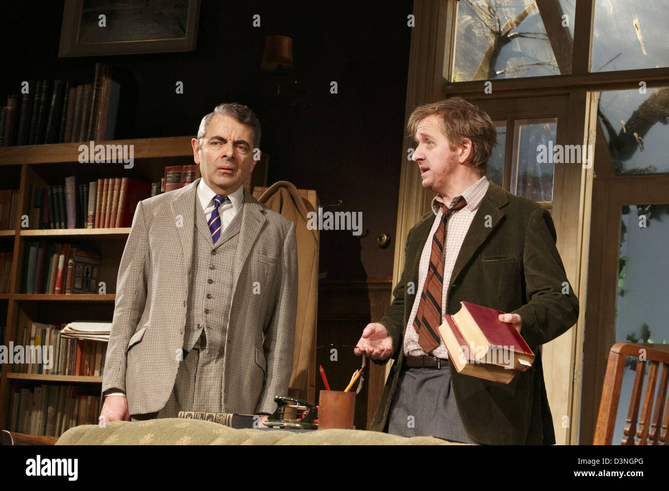 l-r: Rowan Atkinson (St. John Quartermaine), Matthew Cottle (Mark ...