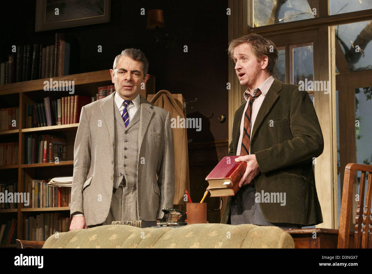 l-r: Rowan Atkinson (St. John Quartermaine), Matthew Cottle (Mark ...