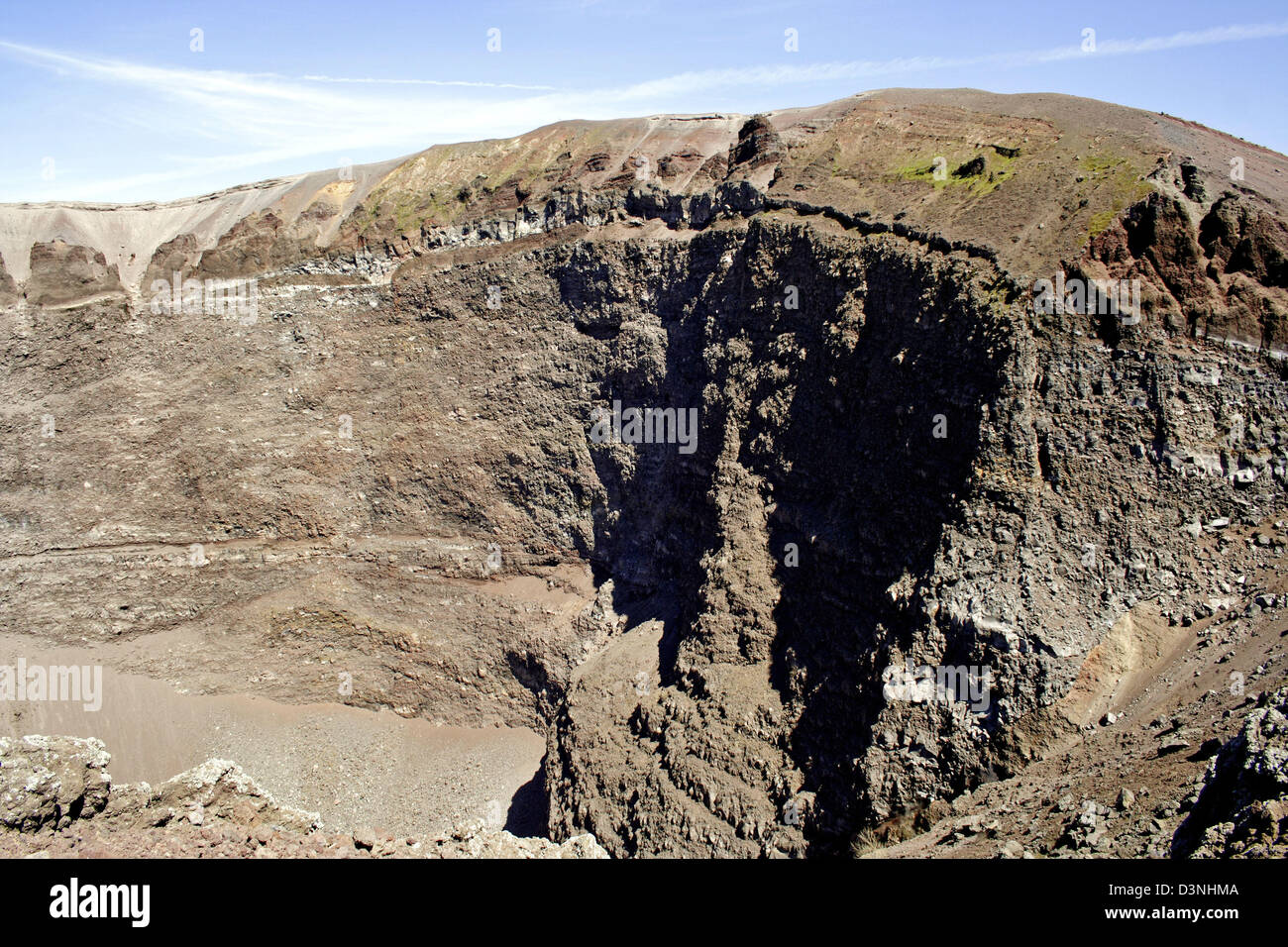 The photo shows the view into the crater of Mount Vesuvius, near Naples ...