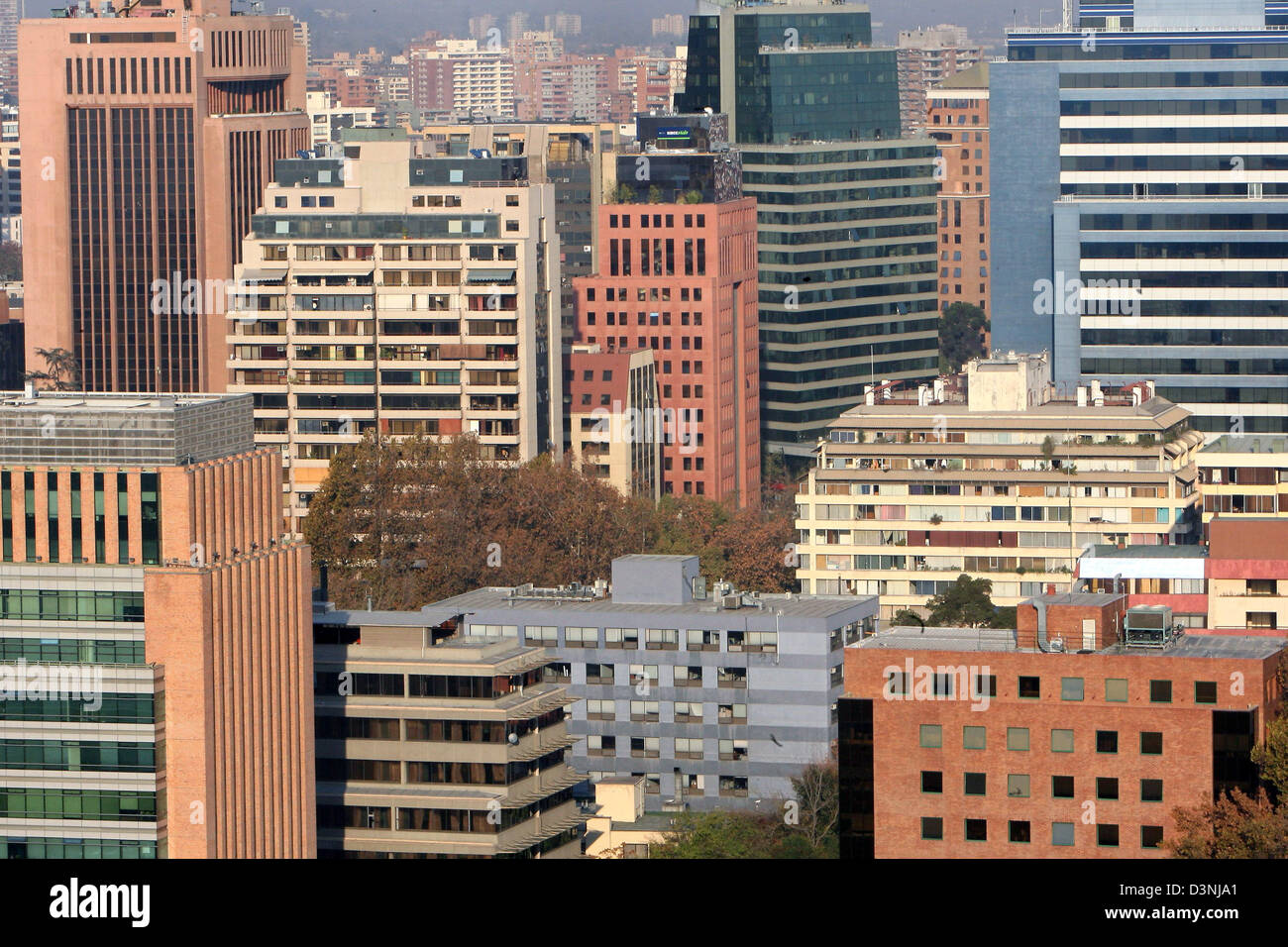Modern tower blocks photographed in the capital Santiago de Chile in ...