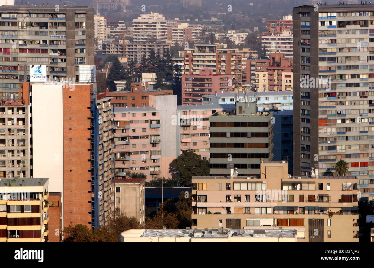 Modern tower blocks photographed in Santiago de Chile in Chile, 02 May ...