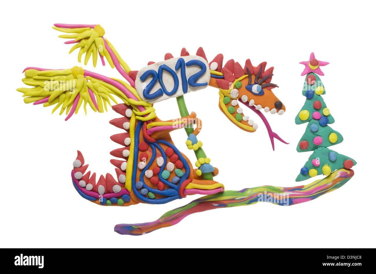 2012 - year of the red dragon concept collage from clay. Isolated Stock ...