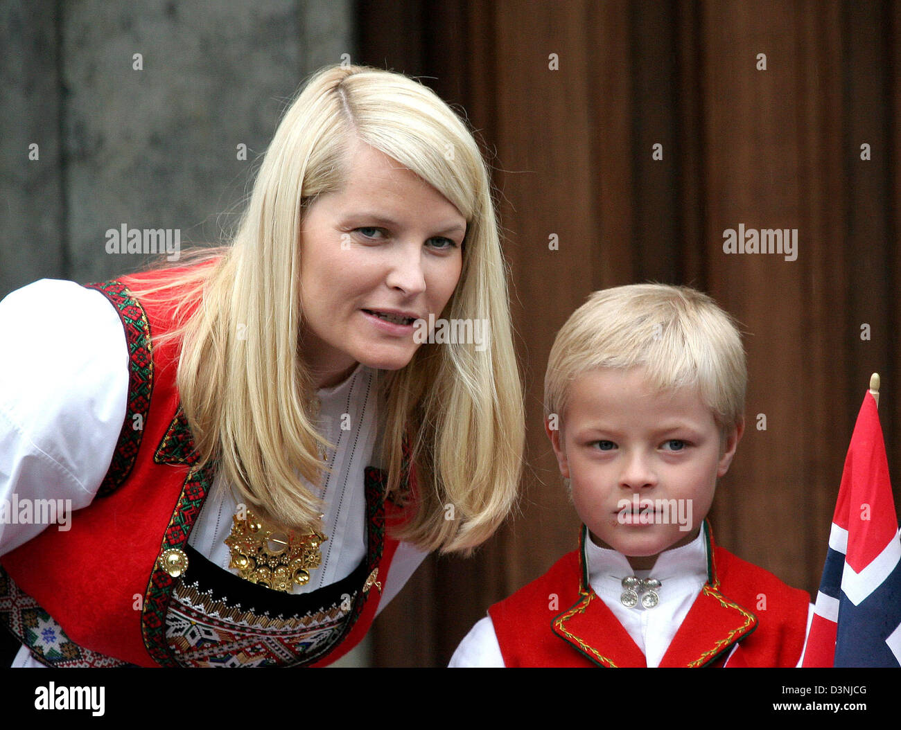 Princess Mette-Marit of Norway (L) and her son Marius (R) pictured as ...