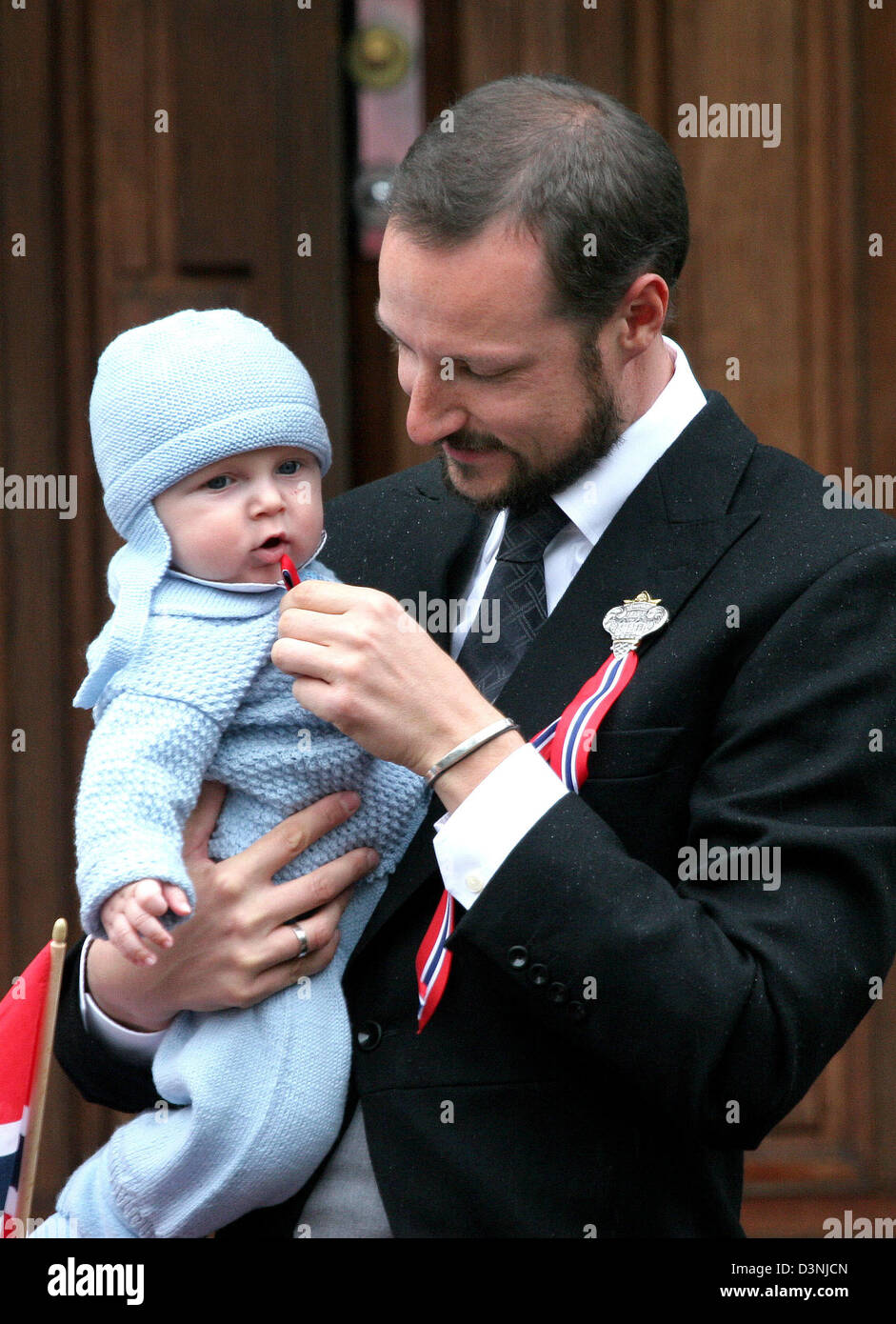 Crown Prince Haakon of Norway (R) and son Prince Sverre Magnus pose to ...