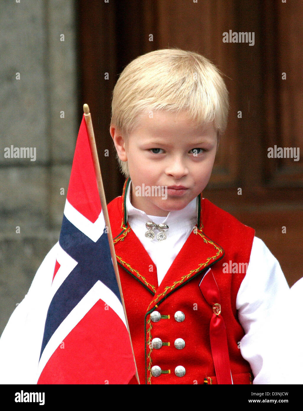 Marius, son of Princess Mette-Marit of Norway, waves a flag as the ...