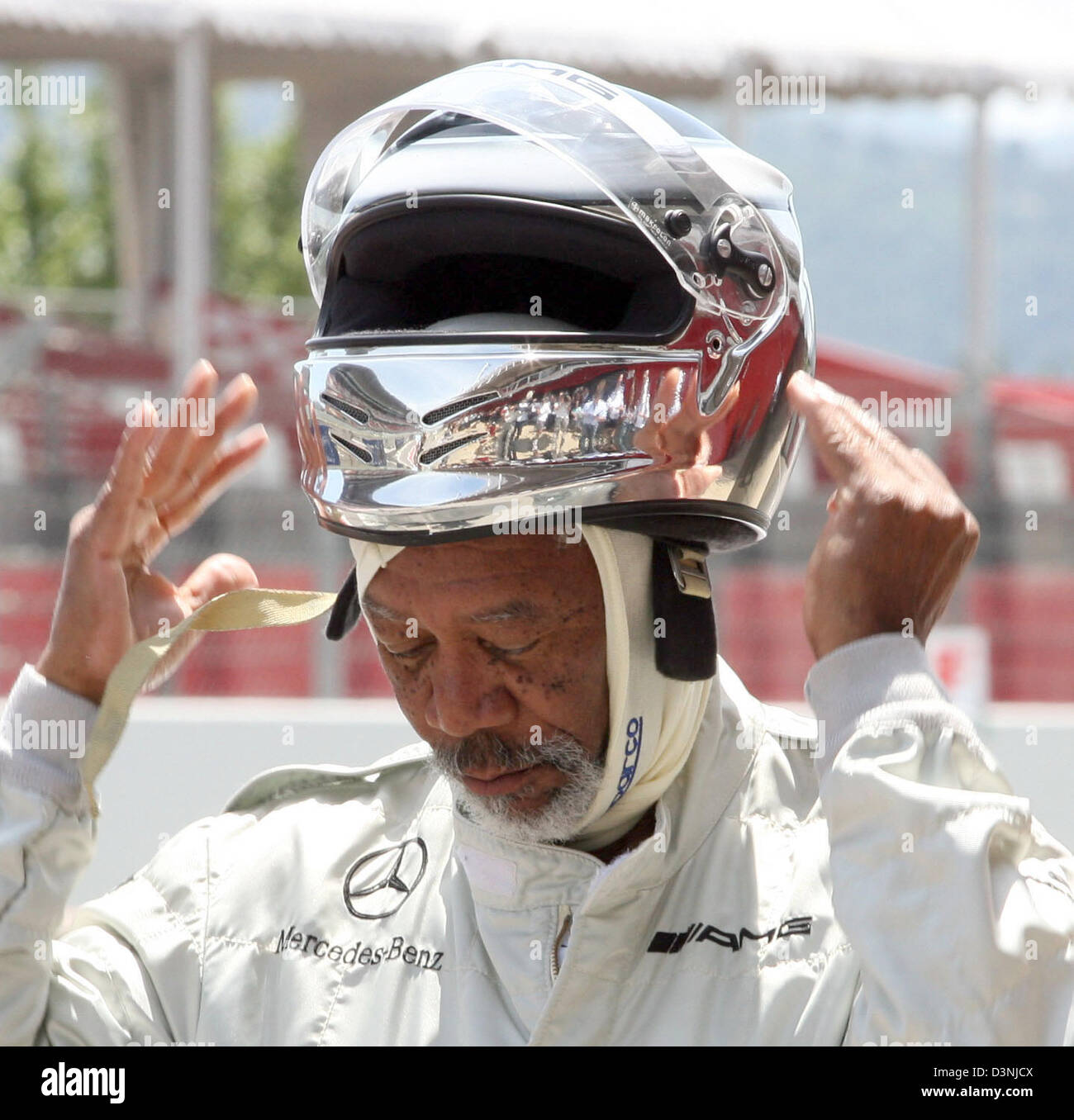 US actor Morgan Freeman puts on a helmet to race in a German Touring ...