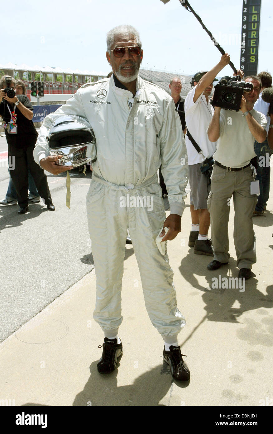US actor Morgan Freeman pictured in a racing suit before racing a ...