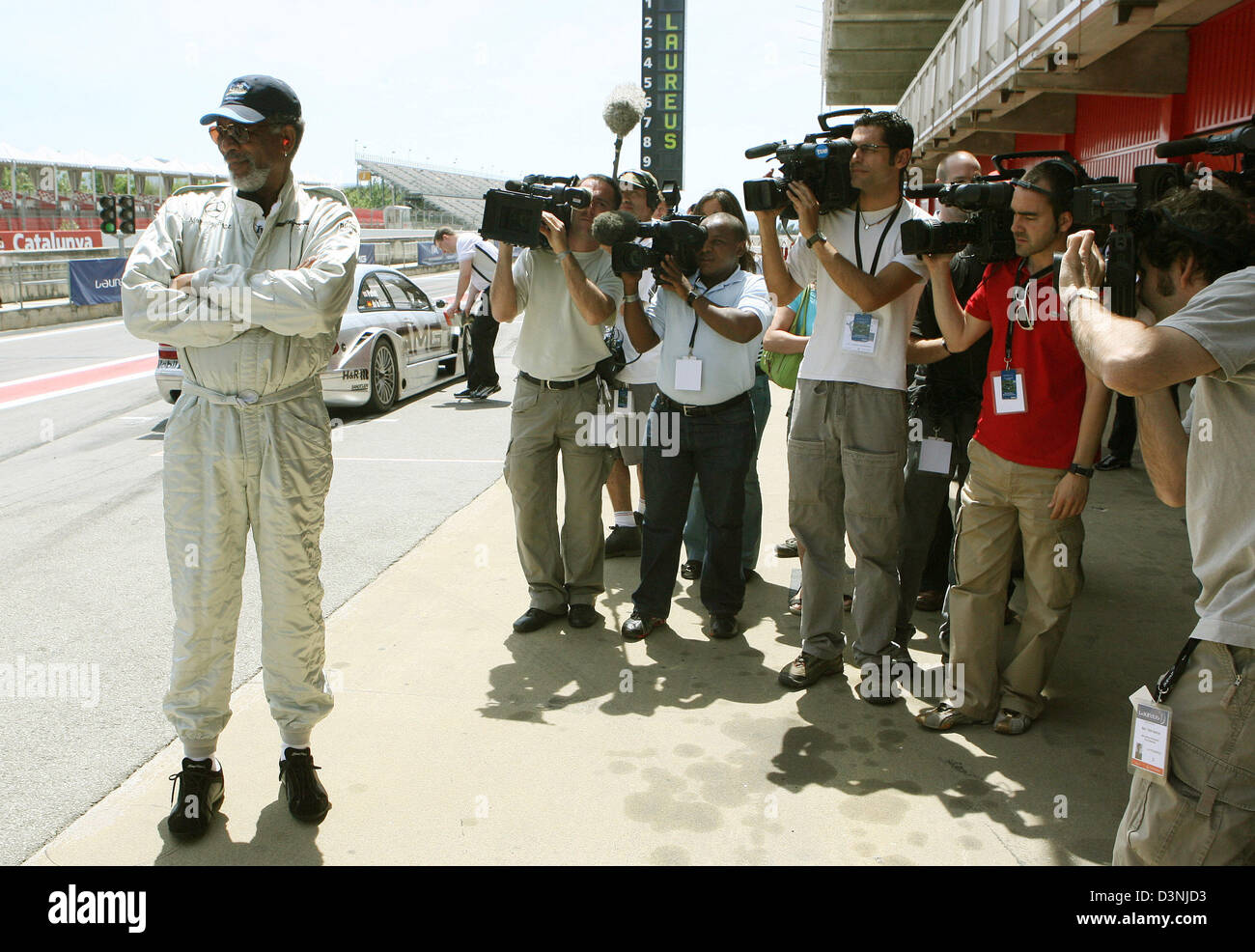 US actor Morgan Freeman poses in a racing suit before racing a German ...